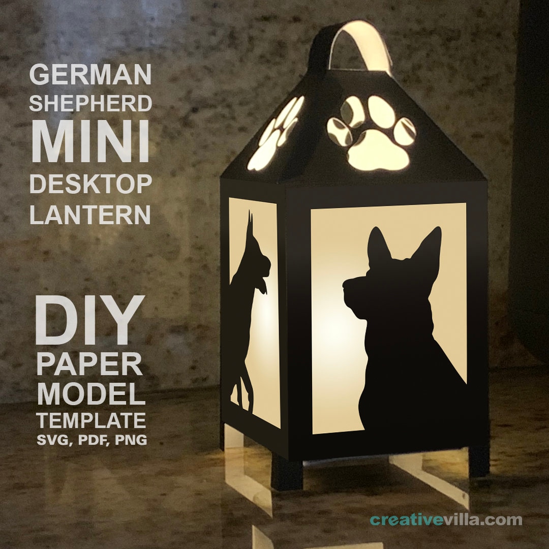 German Shepherd Mini Desktop Lantern DIY Low Poly Paper Model Template ...