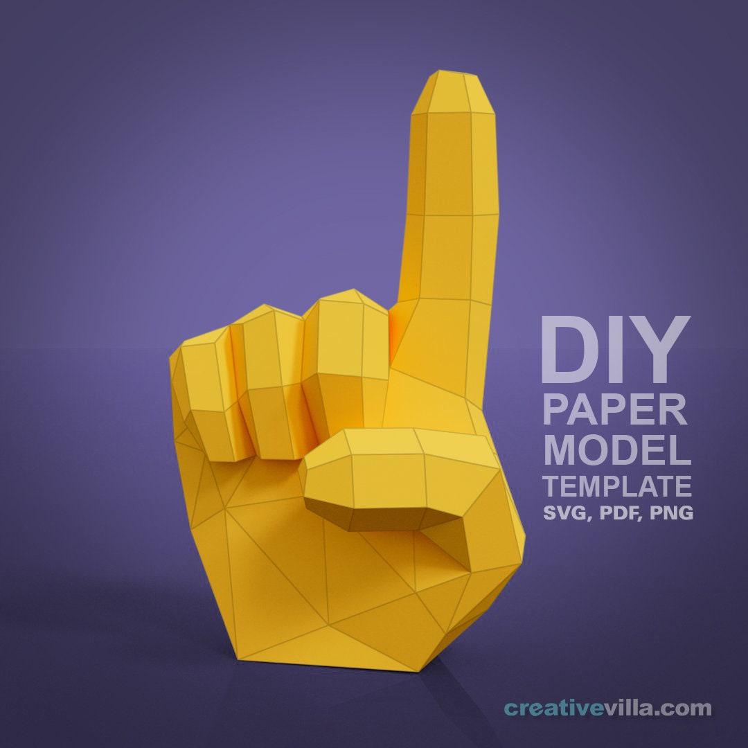 Emoji Inspired Hand - Number One! - DIY Low Poly Paper Model Template ...
