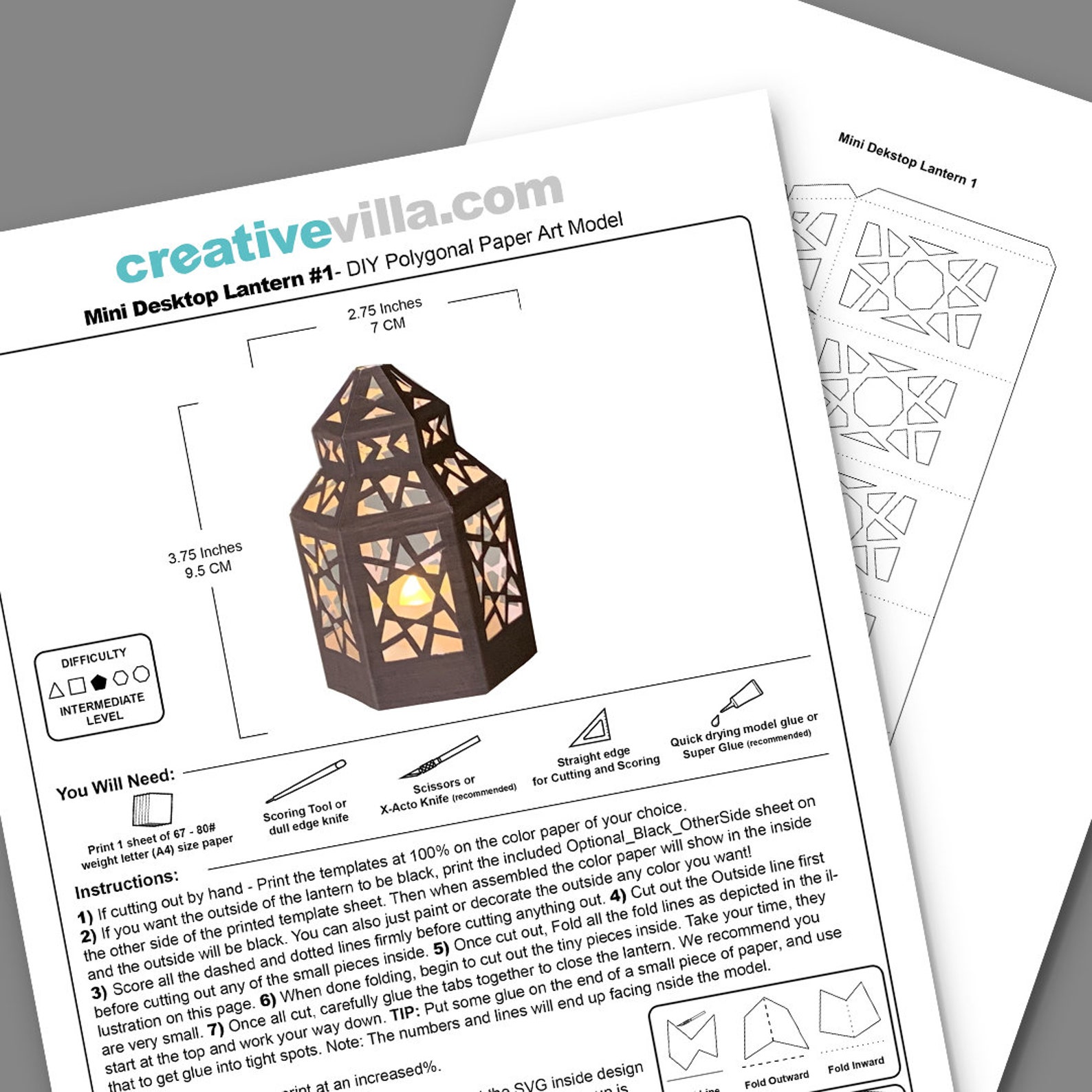 Mini Desktop Lantern #1 DIY Low Poly Paper Model Template, Paper Craft ...