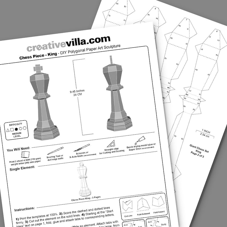 Giant Chess Piece King DIY Low Poly Paper Model Template - Etsy