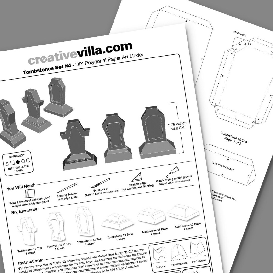 Tombstone Set 4 Low Poly Paper Model Template - Etsy