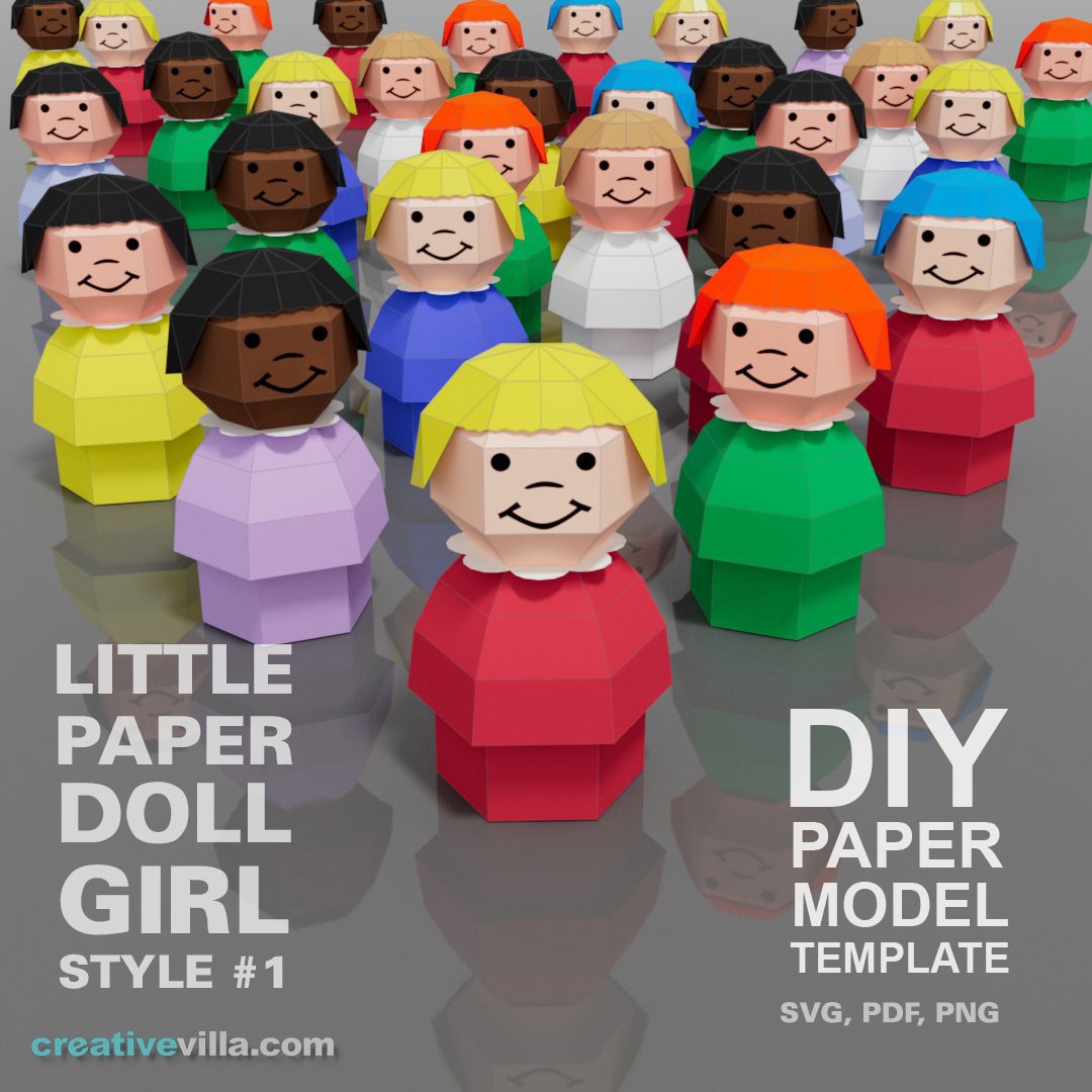 Little Paper Doll Girl Style #1- DIY Low Poly Paper Model Template ...