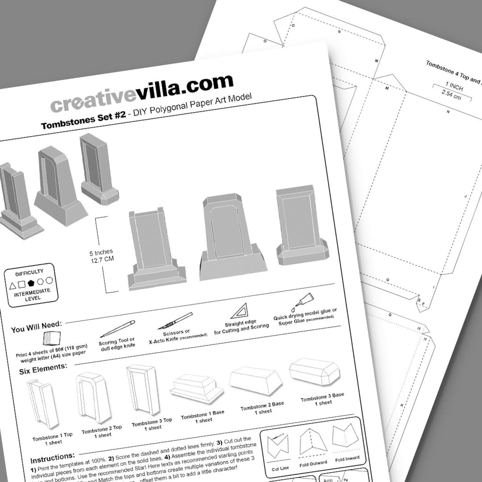 Tombstones Set 2 Low Poly Paper Model Template - Etsy
