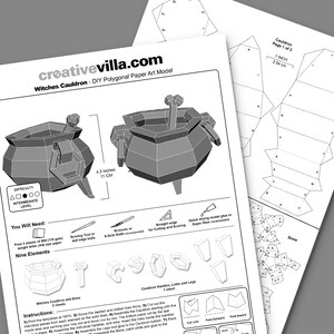 Witches Cauldren Low Poly Paper Model Template, Paper Craft, Halloween ...
