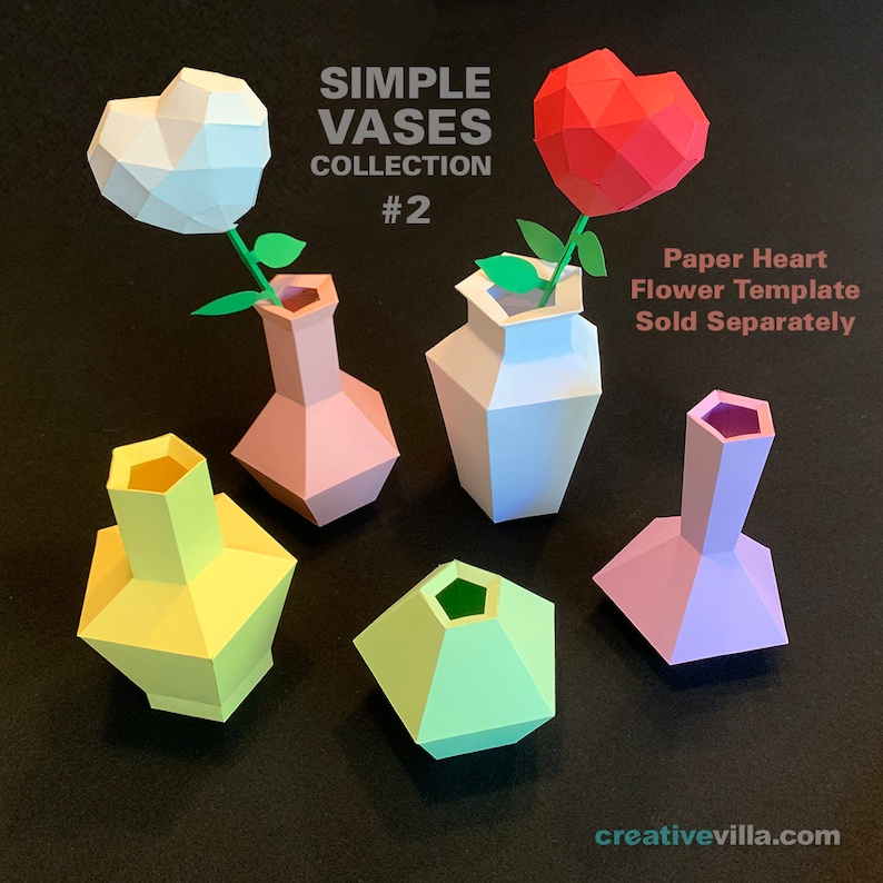 Simple Vases Collection 2 sets 6-10 DIY Low Poly Paper - Etsy