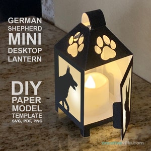 German Shepherd Mini Desktop Lantern DIY Low Poly Paper Model Template ...