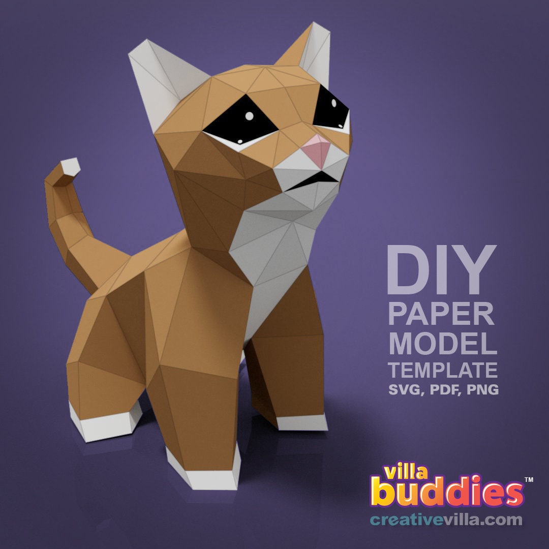 Villa Buddies - Kitten - DIY Low Poly Paper Model Template, Paper Craft ...