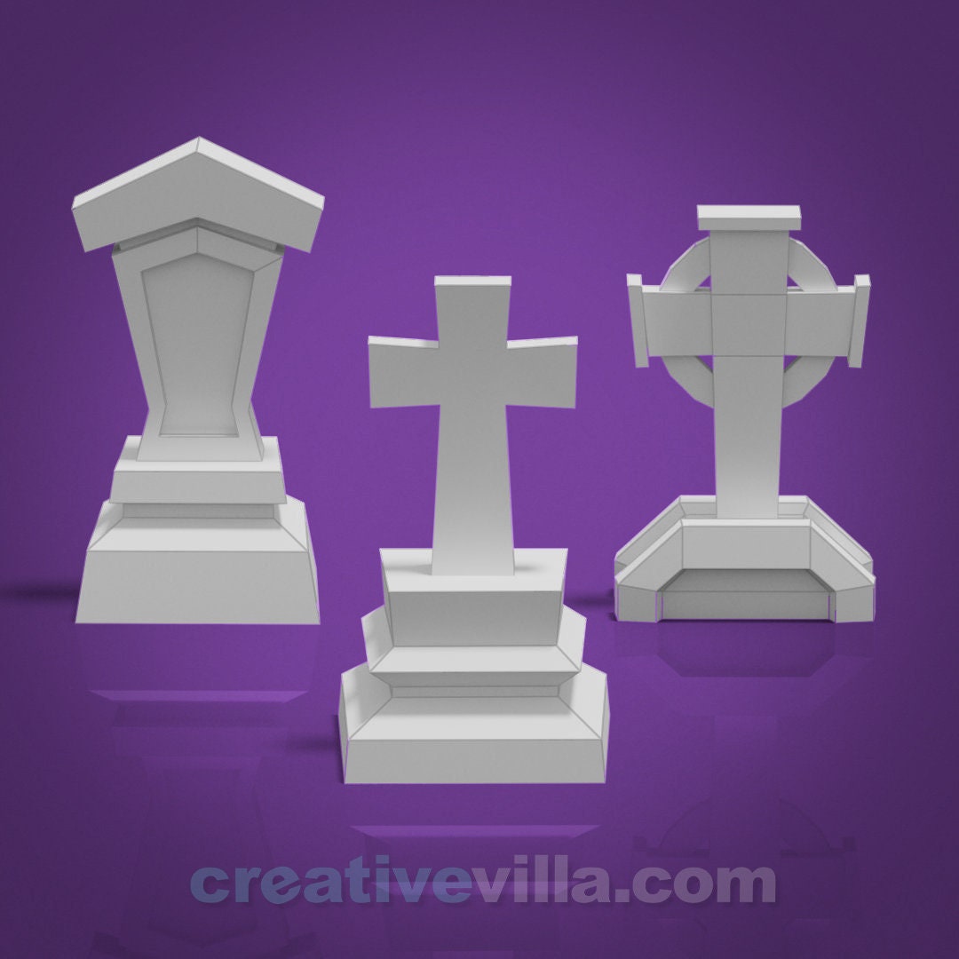 Tombstones Set 3 Low Poly Paper Model Template - Etsy