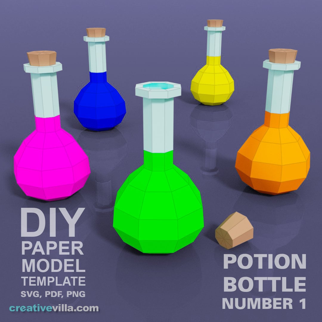 Potion Bottle #1- DIY Low Poly Paper Model Template, Paper Craft - Etsy