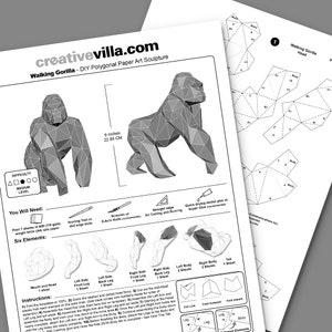 Gorilla Walking Paper Model Template: DIY Low Poly Papercraft (digital ...