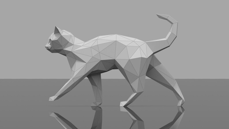 Walking Cat Model Low Poly Paper Model Template Halloween - Etsy