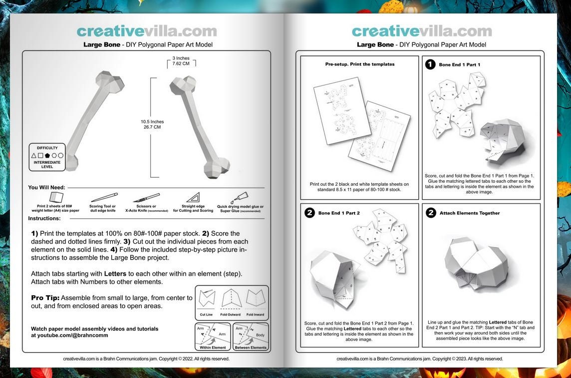 Large Bone Low Poly Paper Model Template, Paper Craft, Halloween - Etsy