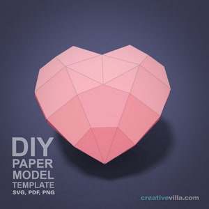 Simple Heart DIY Low Poly Paper Model Template With Optional Stem and ...
