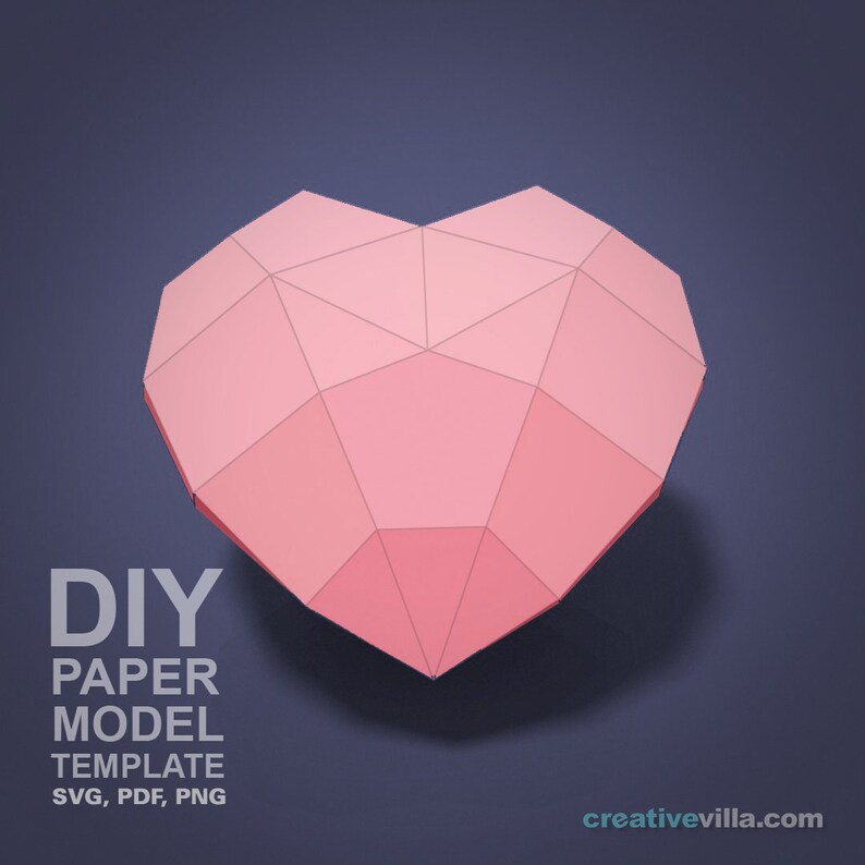 Simple Heart DIY Low Poly Paper Model Template With Optional Stem and ...
