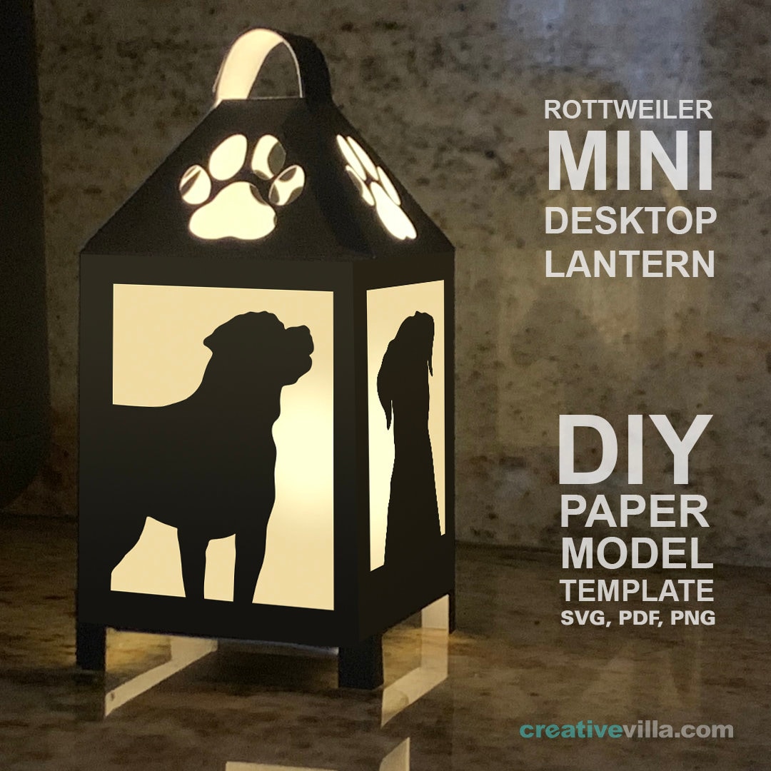 Rottweiler Dog Mini Desktop Lantern DIY Low Poly Paper Model Template ...