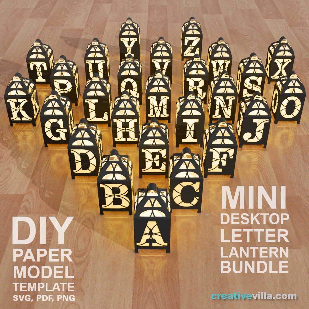 26 Mini Desktop Letter Lanterns BUNDLE DIY Low Poly Paper Model ...