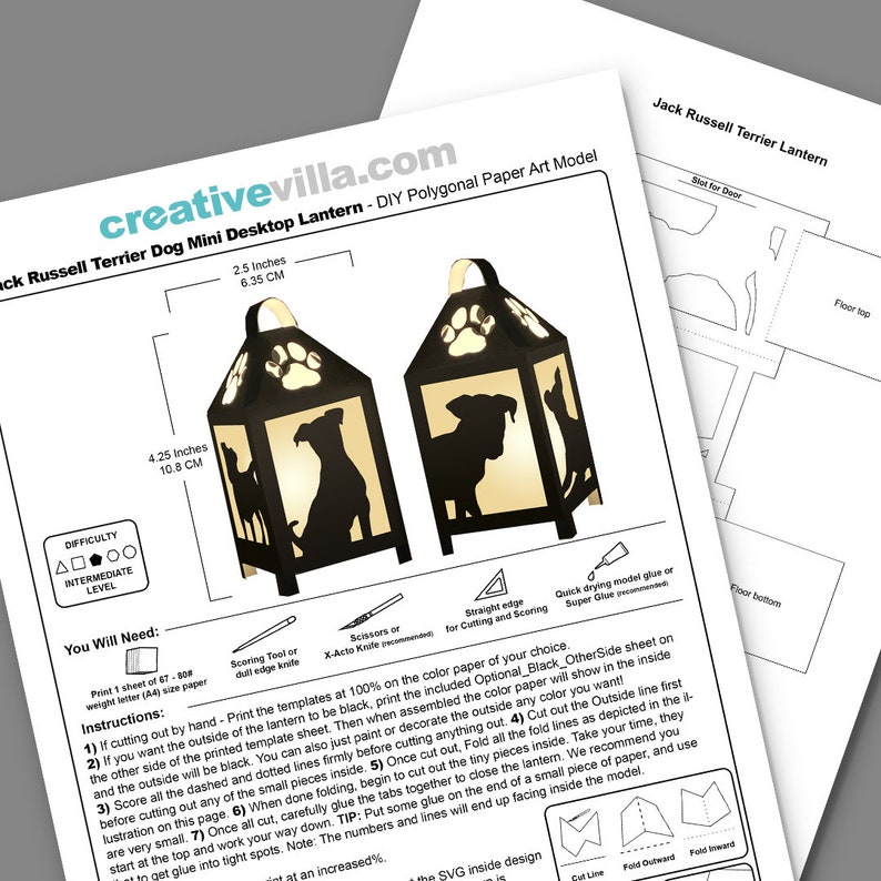 Jack Russell Terrier Lantern: DIY Paper Model Template (digital ...