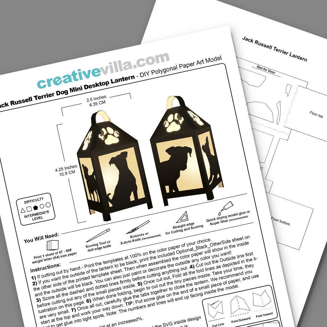Jack Russell Terrier Lantern: DIY Paper Model Template (digital ...