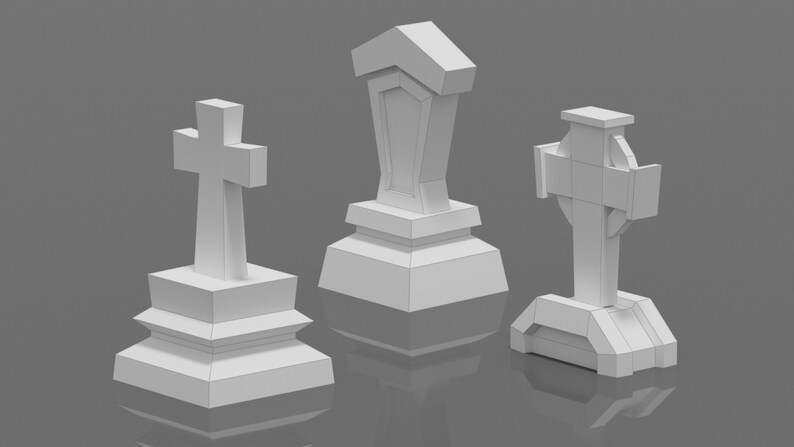 Tombstones Set 3 Low Poly Paper Model Template - Etsy