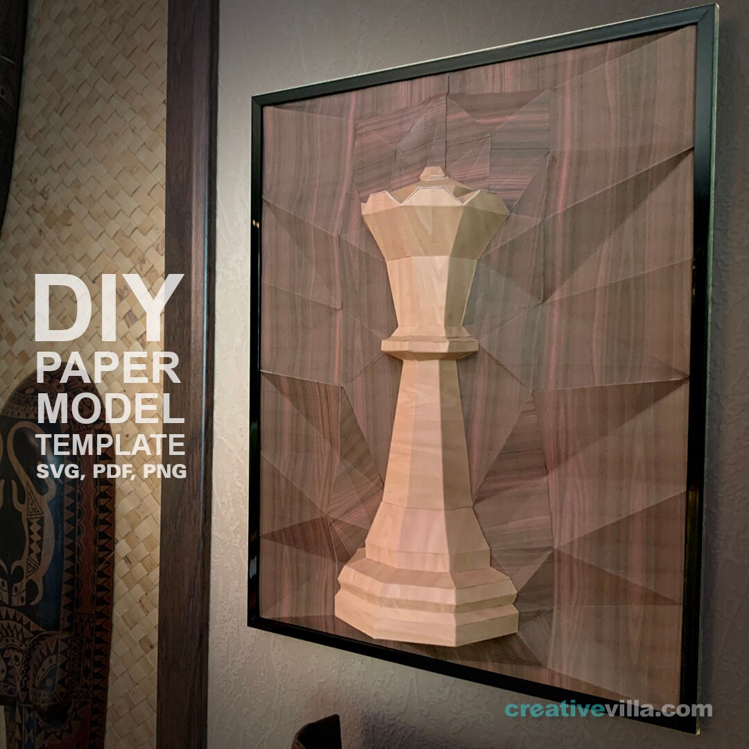 Chess Queen 3D Relief Wall Sculpture DIY Low Poly Paper Model Template ...