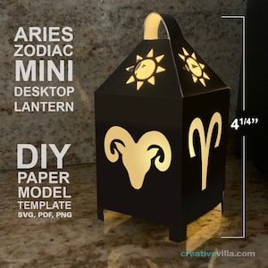 Aries Zodiac Mini Desktop Lantern DIY Low Poly Paper Model Template ...