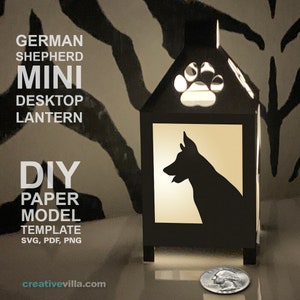 German Shepherd Mini Desktop Lantern DIY Low Poly Paper Model Template ...