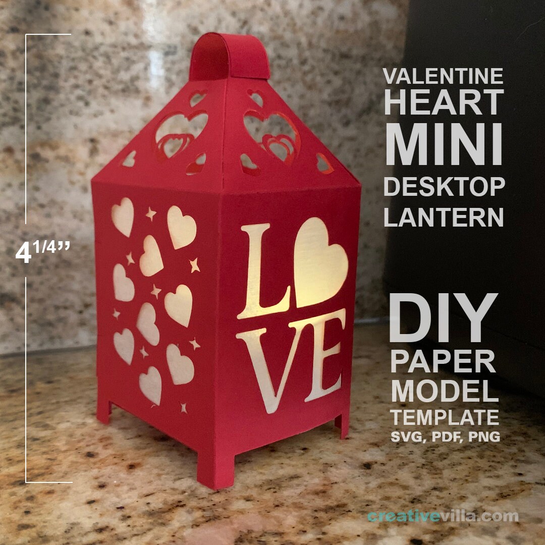 Valentine Heart Mini Desktop Lantern DIY Low Poly Paper Model Template ...