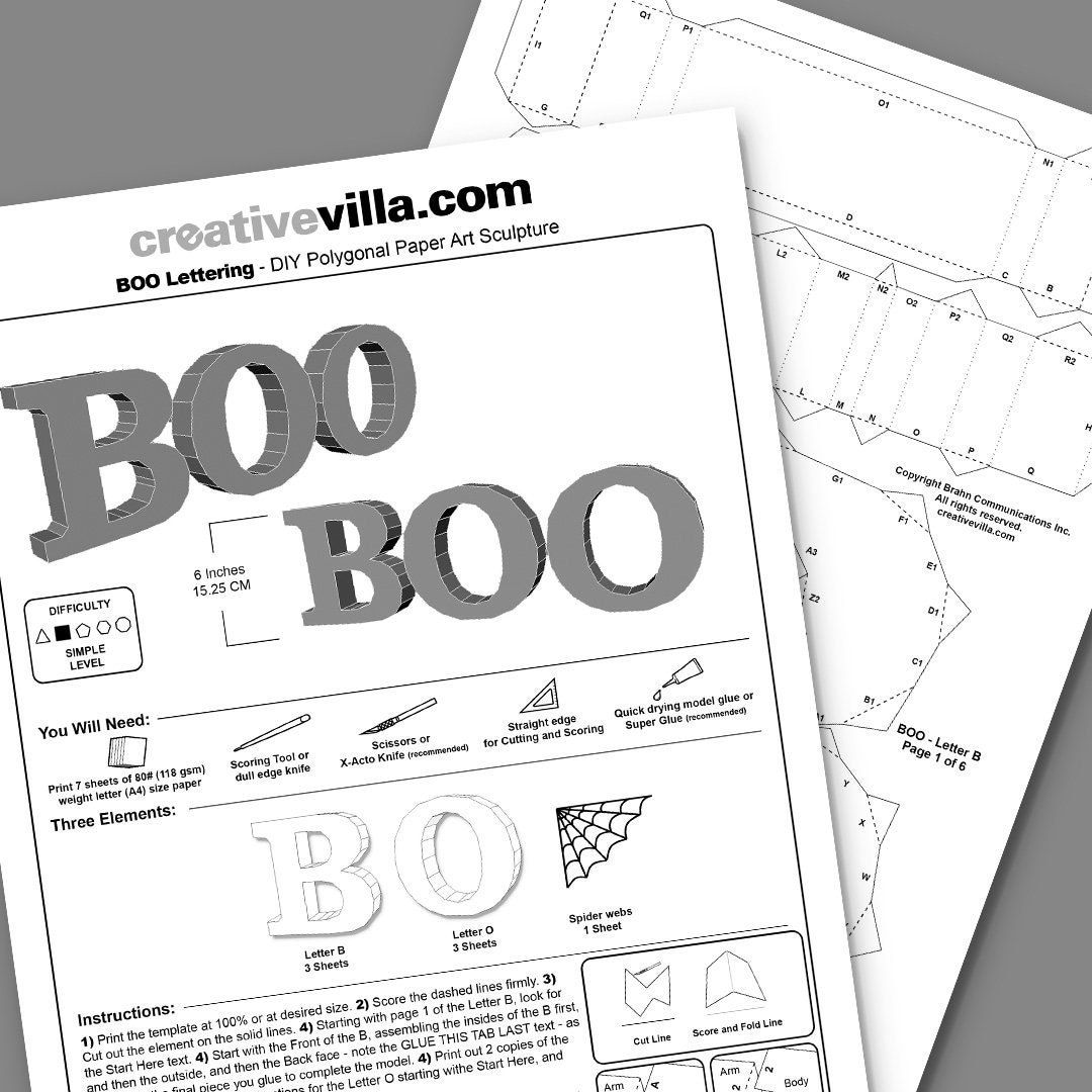 Boo Letters Low Poly Paper Model Template - Etsy