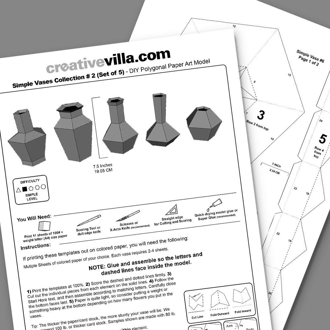 Simple Vases Collection 2 sets 6-10 DIY Low Poly Paper - Etsy