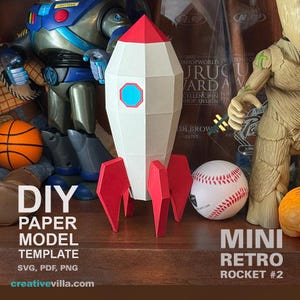 Mini Retro Rocket #2 - DIY Polygonal Paper Art Model Template, Paper ...