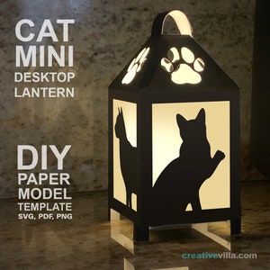 Cat Mini Desktop Lantern DIY Low Poly Paper Model Template, Cricut ...