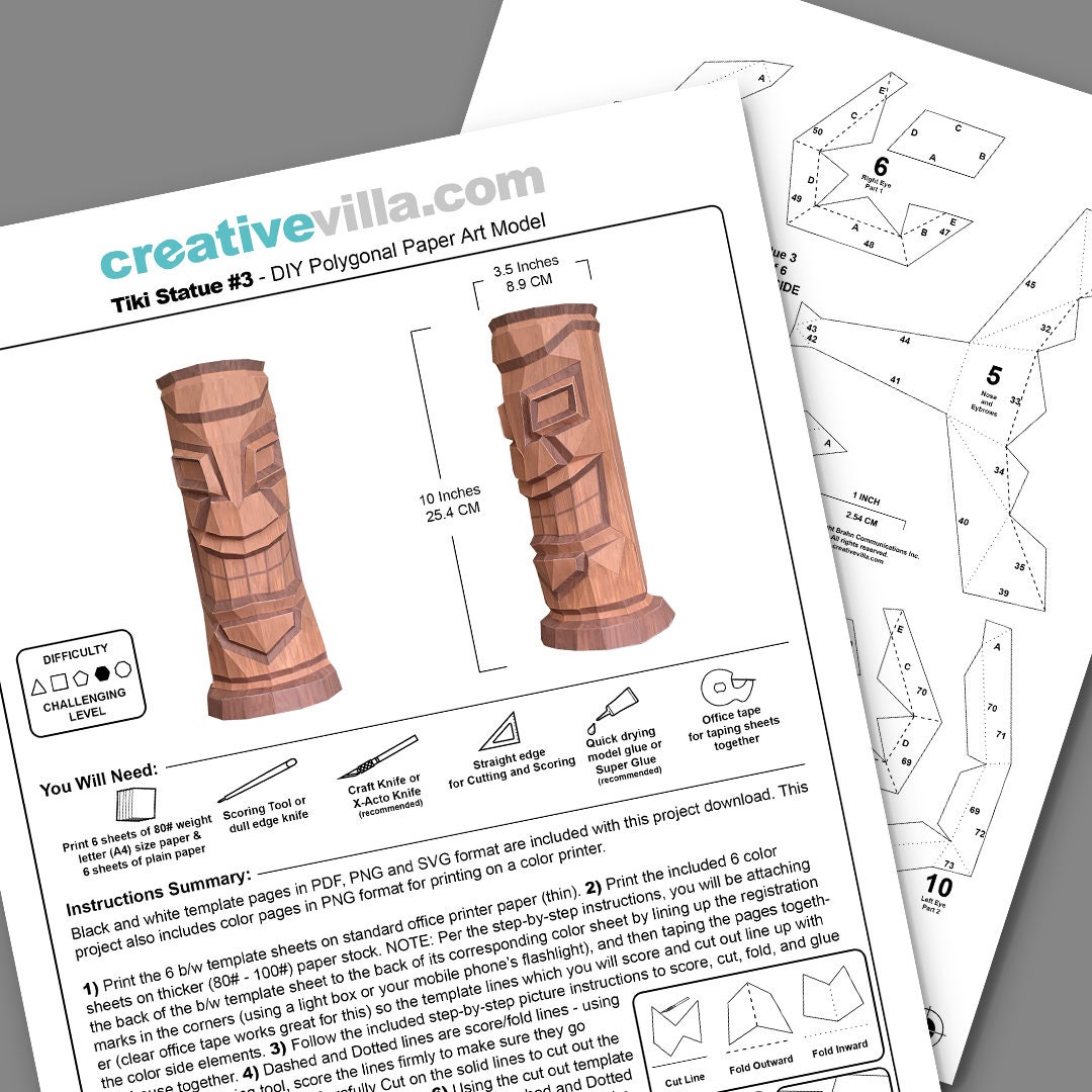 Tiki Statue #3 - DIY Polygonal Paper Art Model Template, Paper Craft - Etsy