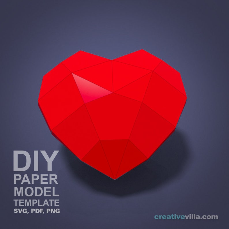 Simple Heart DIY Low Poly Paper Model Template With Optional Stem and ...