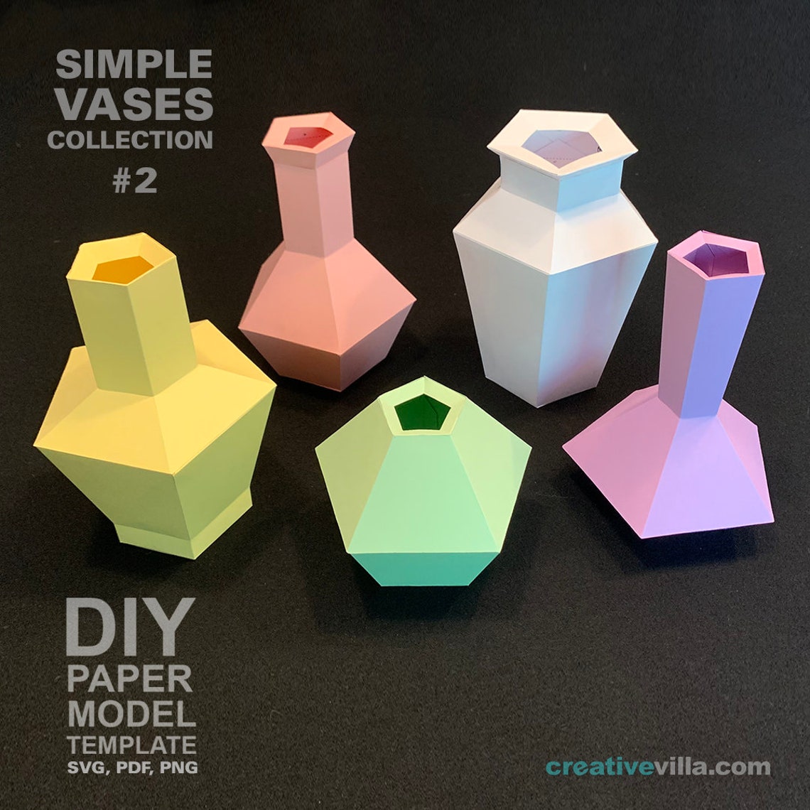 Simple Vases Collection #2 (sets 6-10) DIY Low Poly Paper Model ...