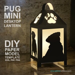 Pug Mini Desktop Lantern DIY Low Poly Paper Model Template, Cricut ...