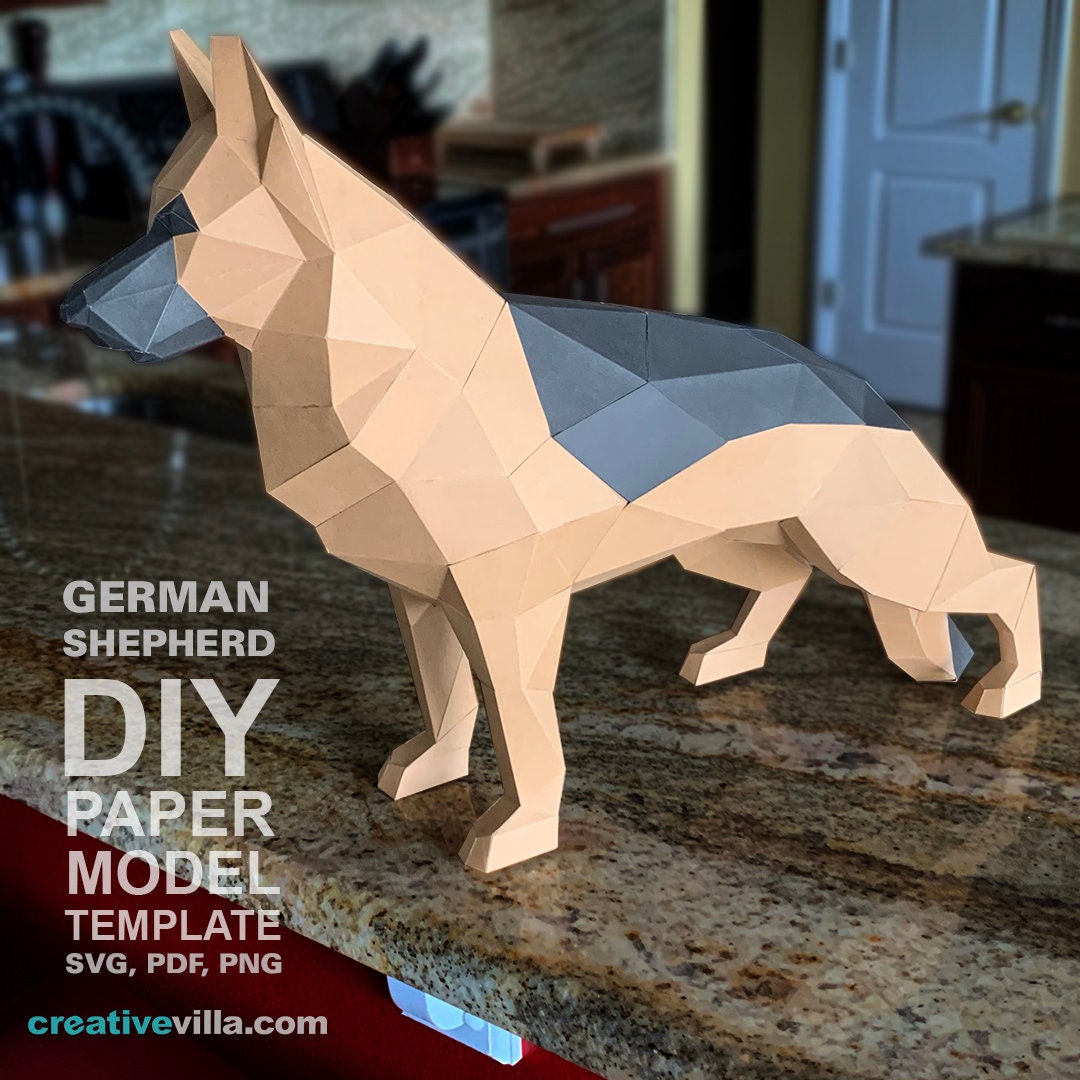 German Shepherd Dog - DIY Low Poly Paper Model Template, Paper Craft - Etsy