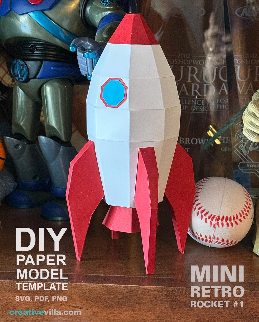 Mini Retro Rocket #1 - DIY Polygonal Paper Art Model Template, Paper ...