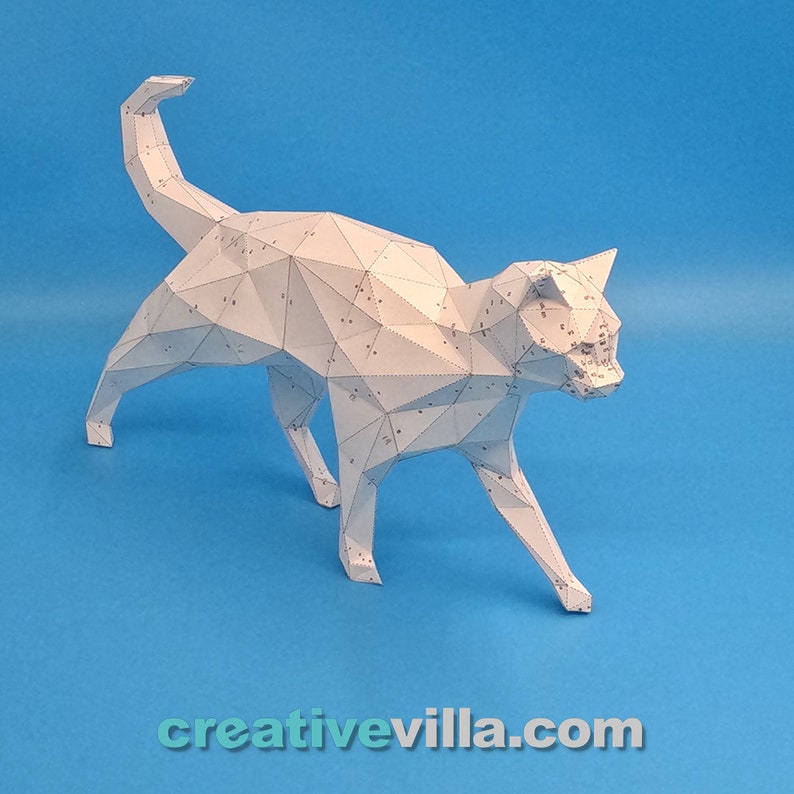 Walking Cat Model Low Poly Paper Model Template Halloween - Etsy