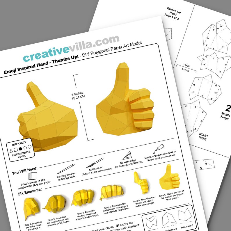 Emoji Inspired Hand - Thumbs Up! - DIY Low Poly Paper Model Template ...