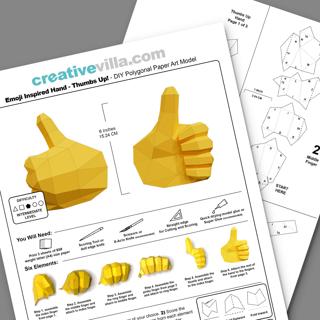 Emoji Inspired Hand Thumbs Up DIY Low Poly Paper Model - Etsy