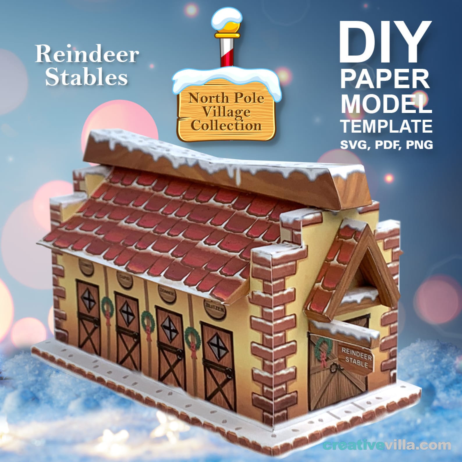 North Pole Village Reindeer Stables DIY Polygonal Paper - Etsy