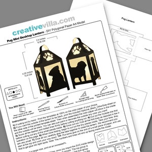 Pug Mini Desktop Lantern DIY Low Poly Paper Model Template, Cricut ...