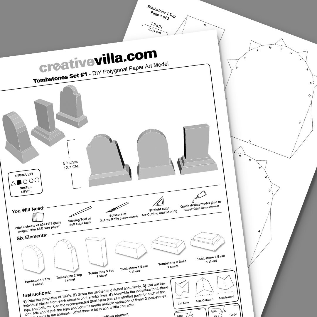 Tombstones Set 1 Low Poly Paper Model Template - Etsy