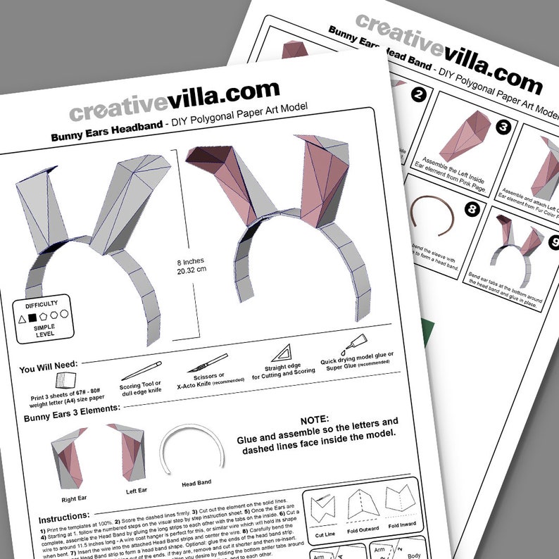 Bunny Ears Headband DIY Low Poly Paper Model Template, Paper Craft - Etsy