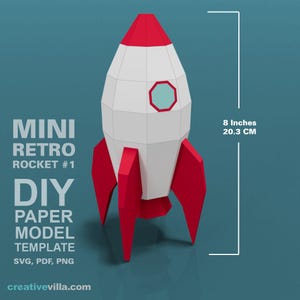 Mini Retro Rocket #1 - DIY Polygonal Paper Art Model Template, Paper ...