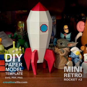 Mini Retro Rocket #2 - DIY Polygonal Paper Art Model Template, Paper ...