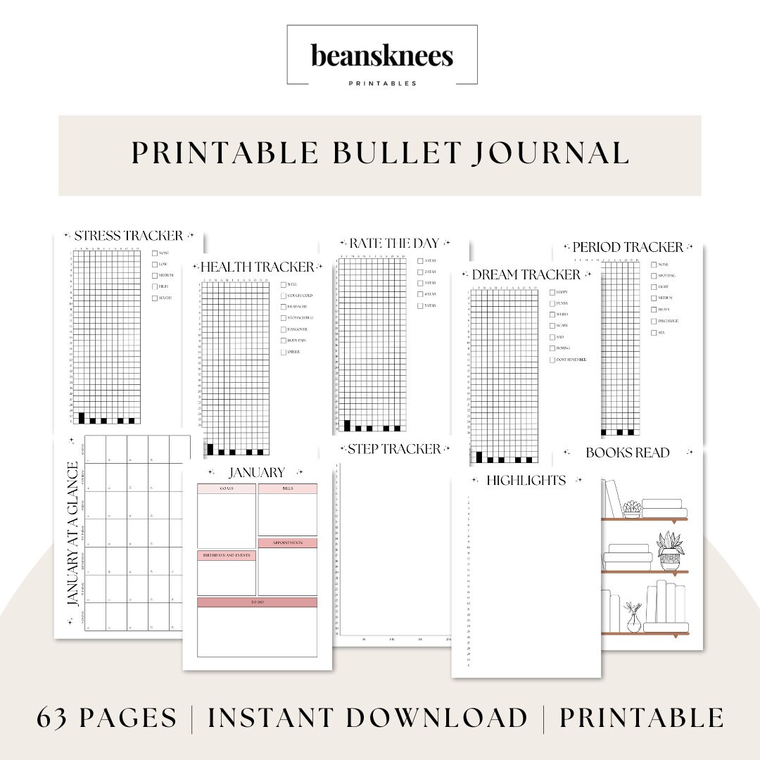 Printable Premade Bullet Journal Health Tracking Goal Setting Monthly ...