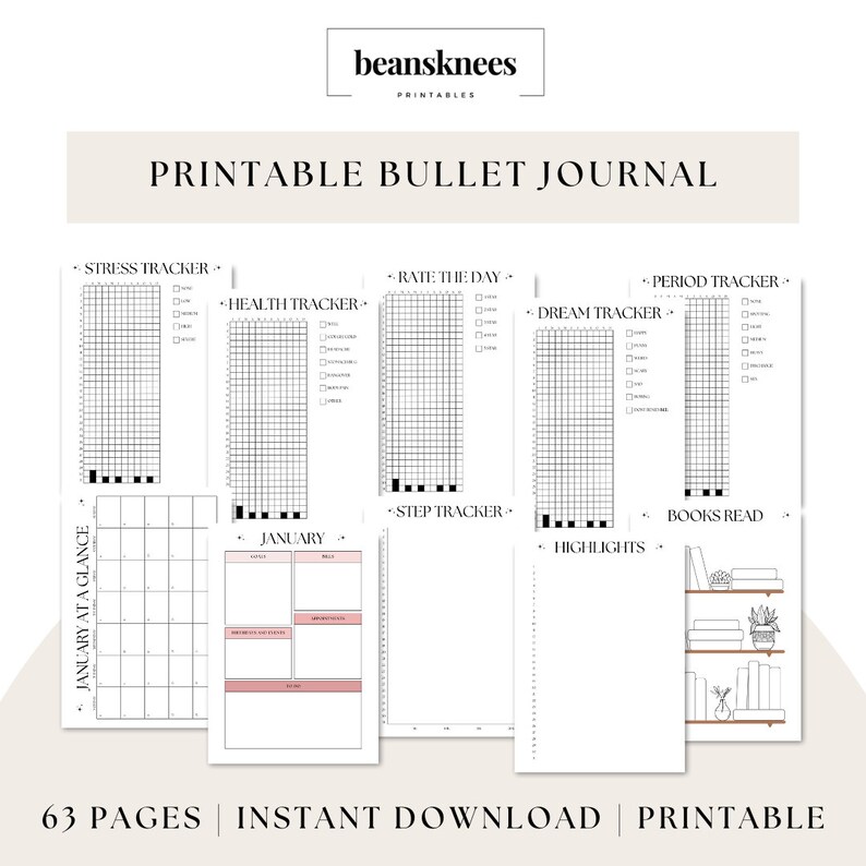 Printable Premade Bullet Journal Health Tracking Goal Setting Monthly ...