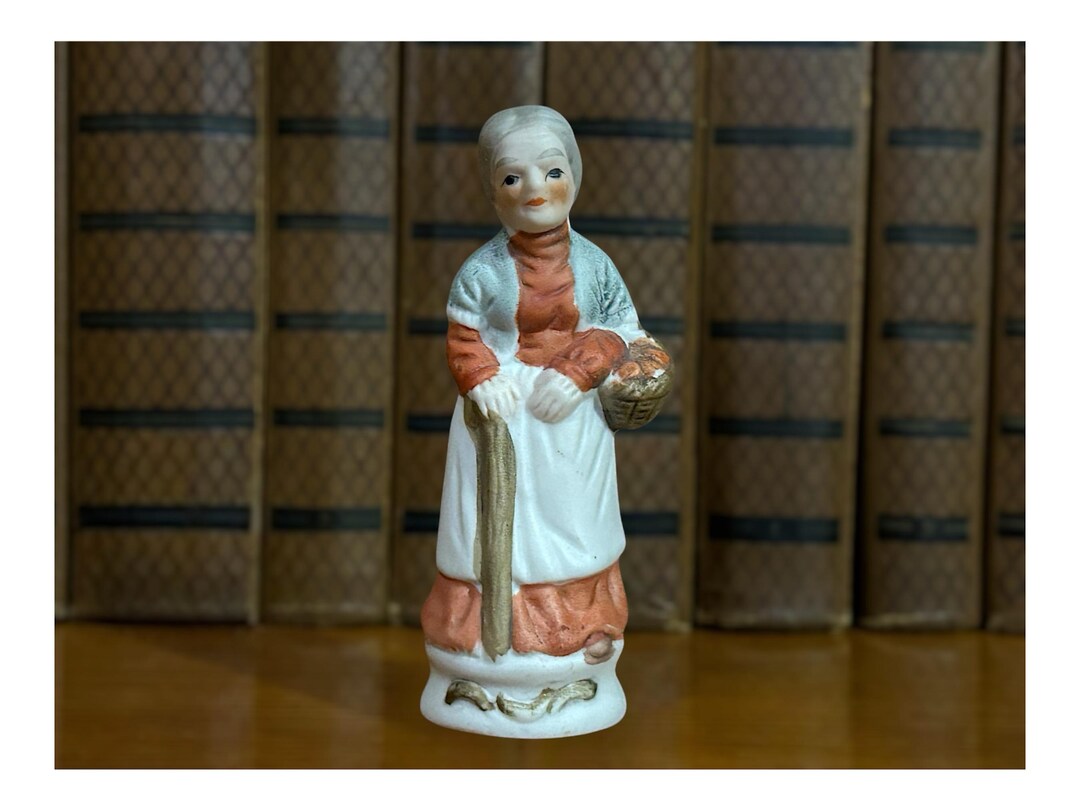 Vintage Porcelain Old Grandma With a Сane Carrying Fruit Small ...