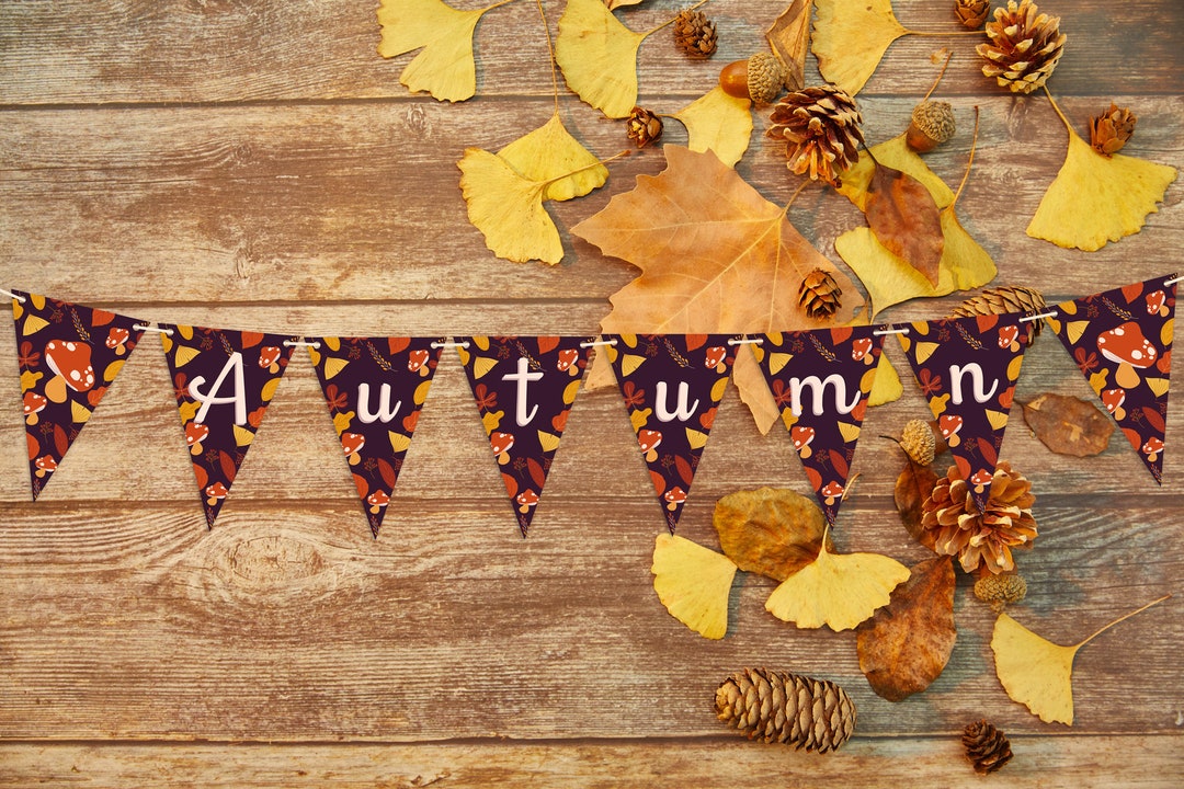 PRINTABLE DIY Bunting, Garland, Flags, Autumn, Leaves, Mushrooms ...